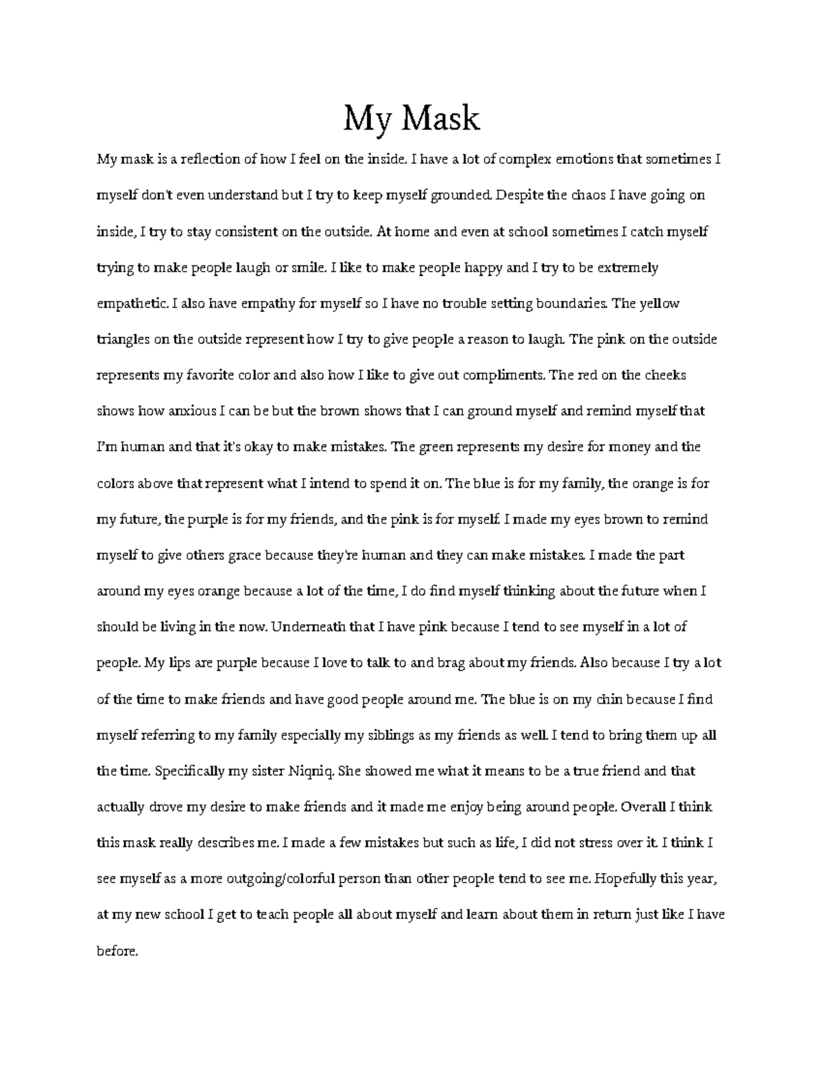 Mask - Google Docs - a book report - My Mask My mask is a reflection of ...