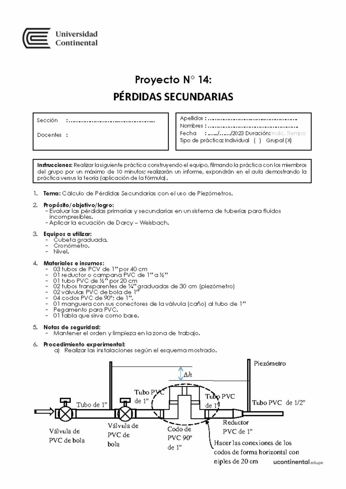 Consigna 14 Cálculo de Pérdidas Secundarias - Proyecto N° 1 4 : PÉRDIDAS SECUNDARIAS 1. Tema ...