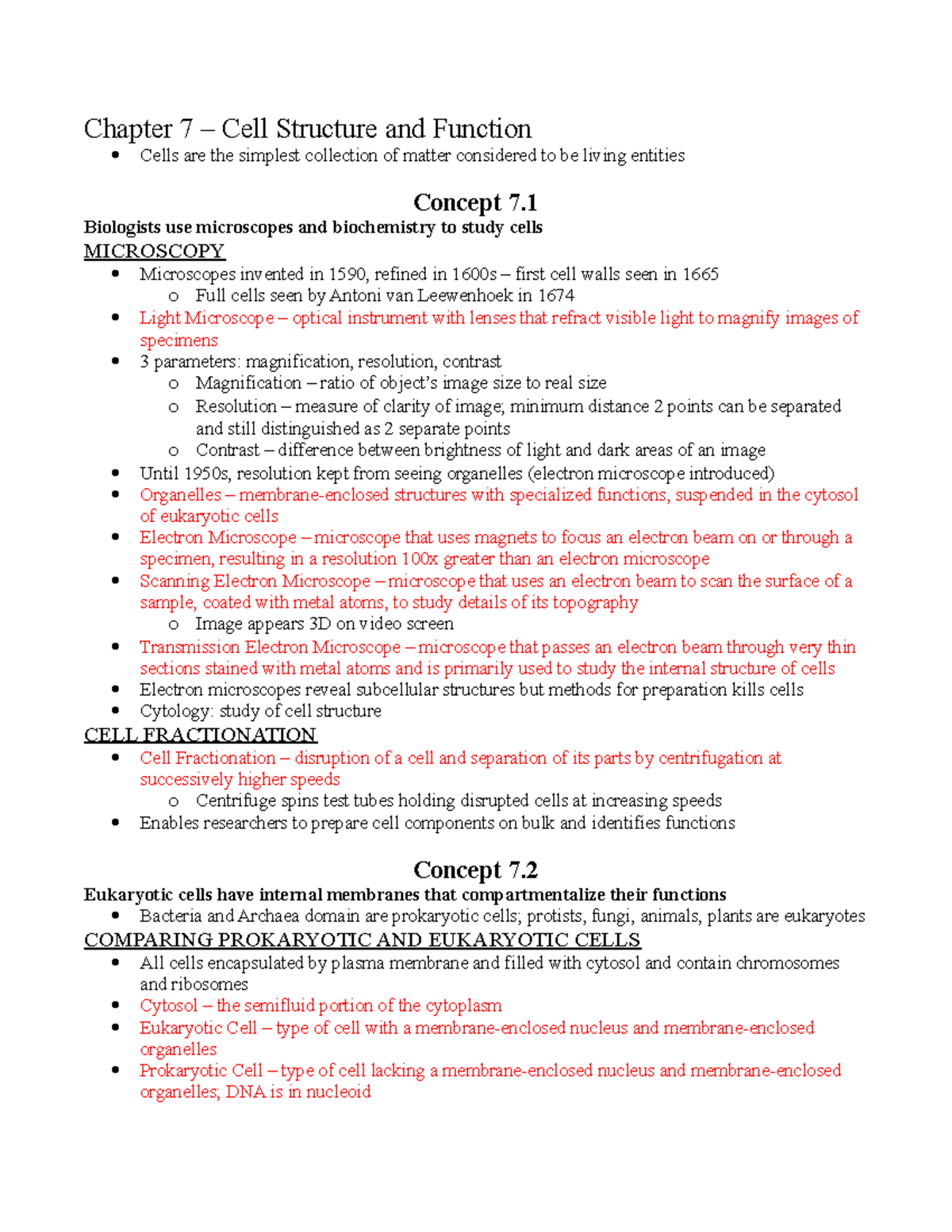 7. Cell Structure and Function - Chapter 7 – Cell Structure and ...