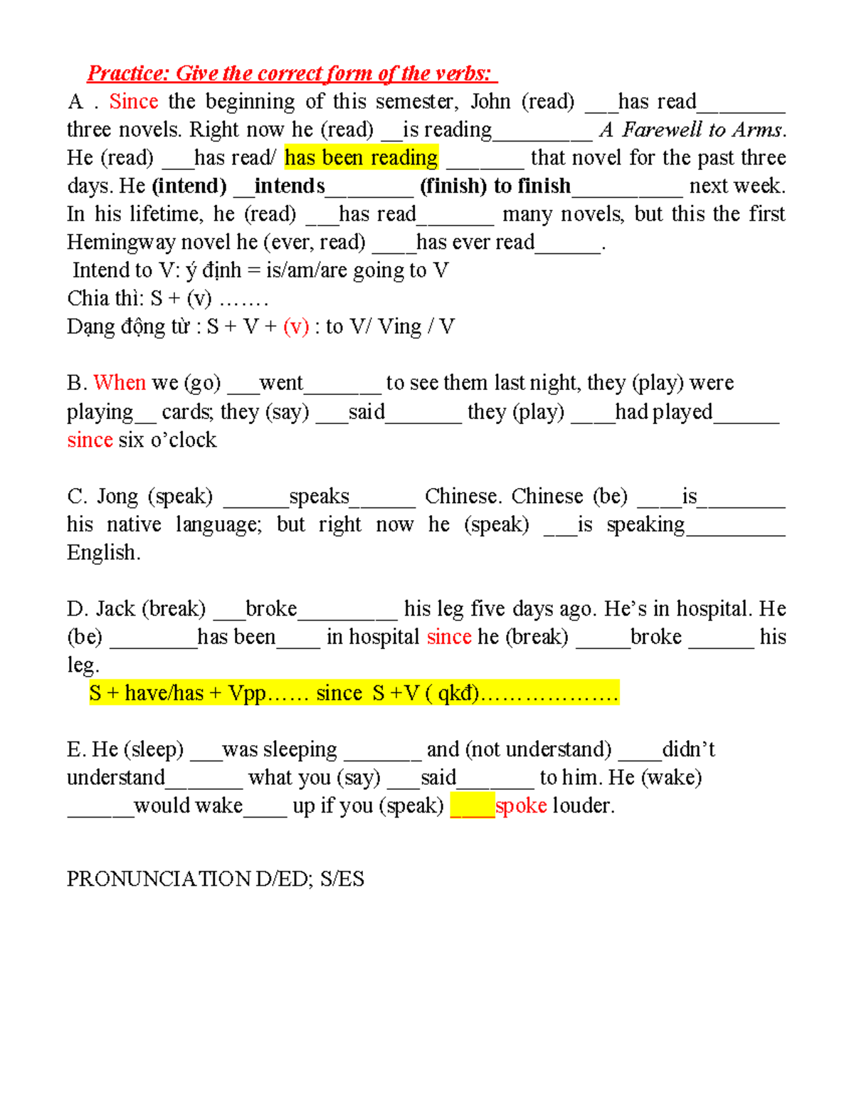 Practice: Verb Forms and Pronunciation - yyggy - Studocu