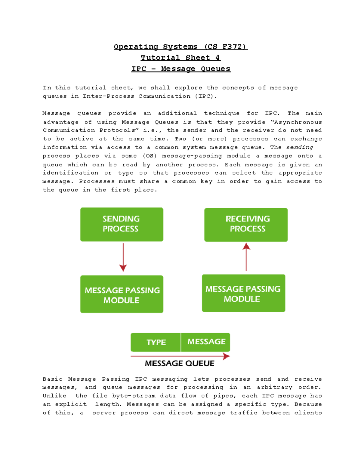 CS F372 Tutorial 4: IPC Message Queues Explained - Studocu