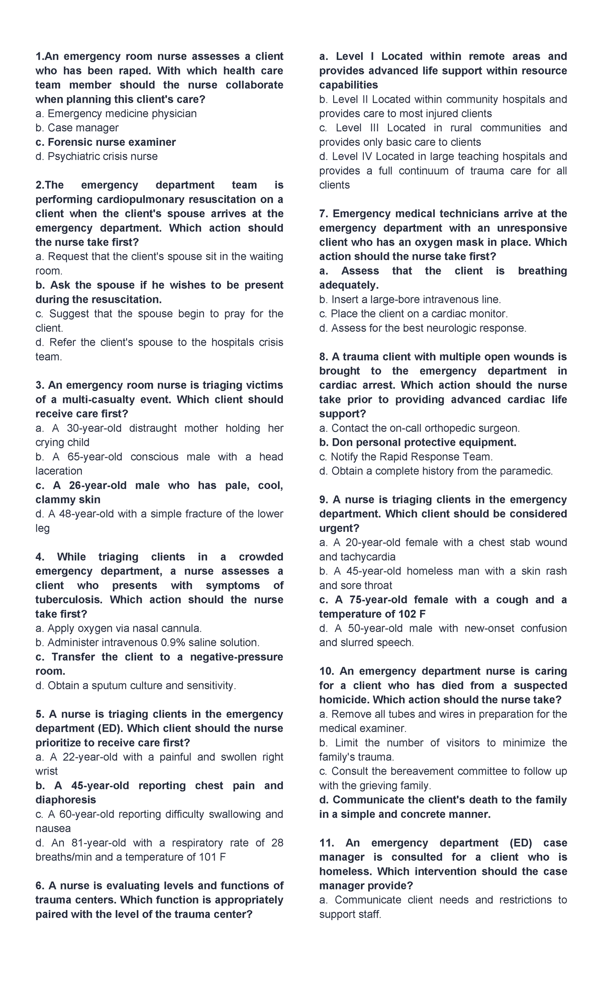 Emergency Nursing Triage and Care Scenarios (NUR 101) - Studocu