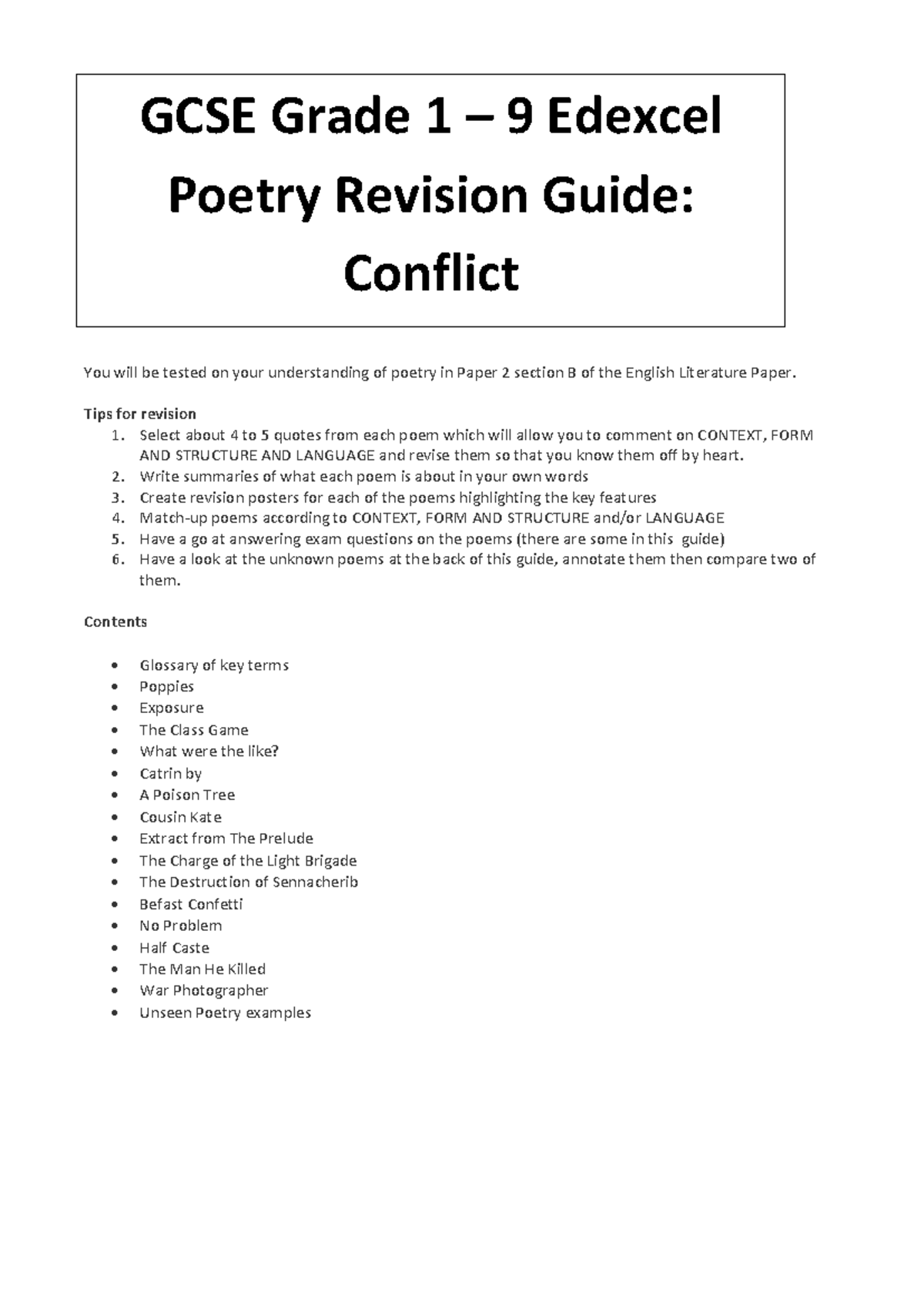 GCSE Edexcel Conflict Poetry Revision Guide: Key Themes & Analysis ...