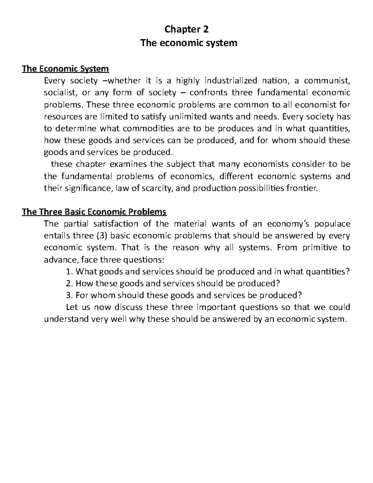 Chapter 2 microeconomics - Chapter 2 The economic system The Economic ...