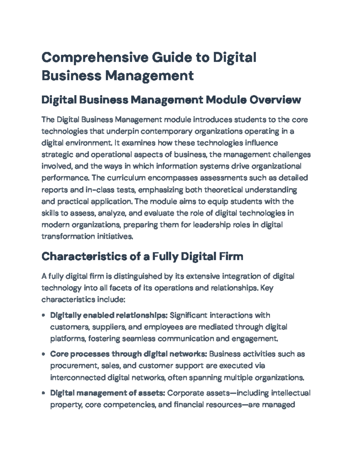 Comprehensive Guide to Digital Business Management (DBM 101) and IS ...