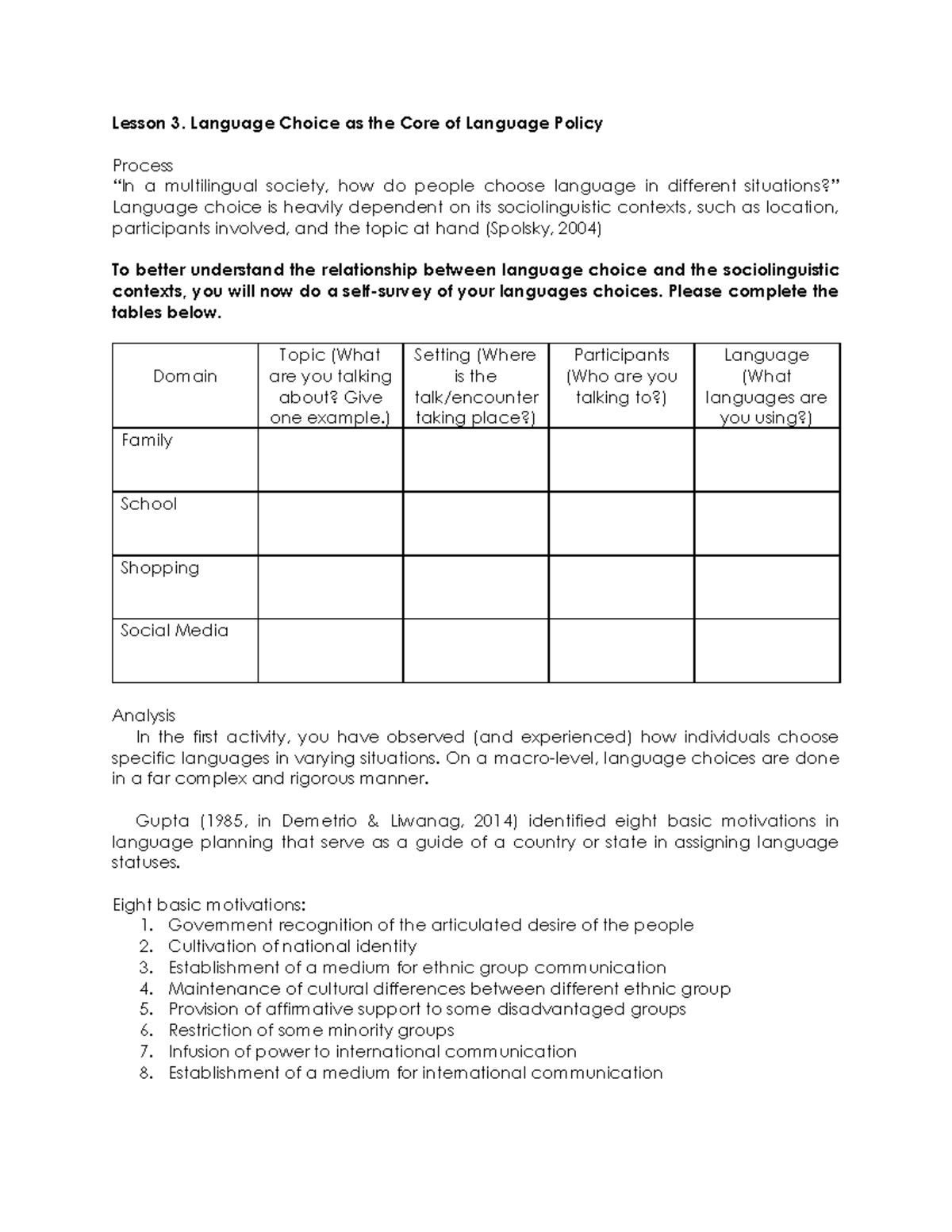 Language Choice as the Core of Language Policy: Lesson 3 Insights - Studocu