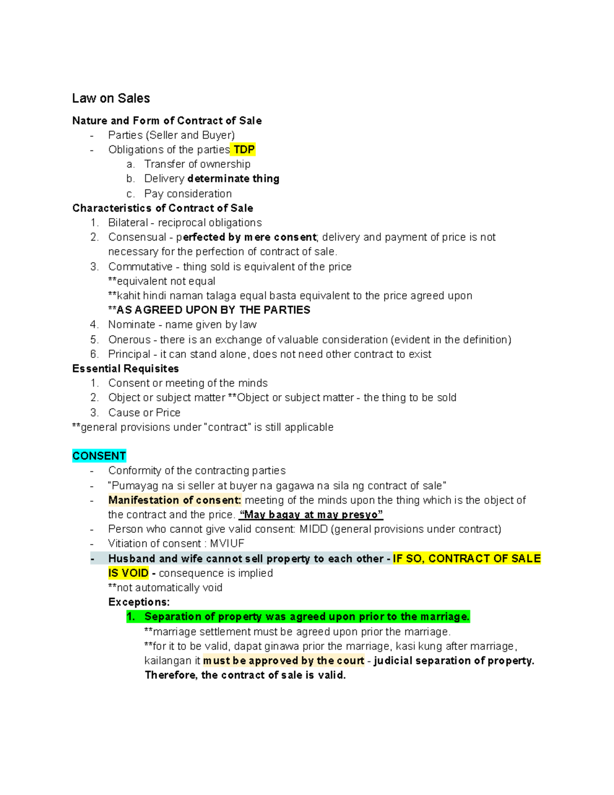 Law Notes on Sales Concepts and Regulations (RFBT) - Studocu