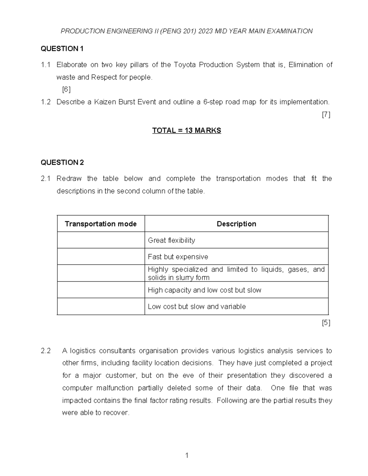 PENG 201 2023 Mid Year Main Exam: Key Concepts & Questions - Studocu