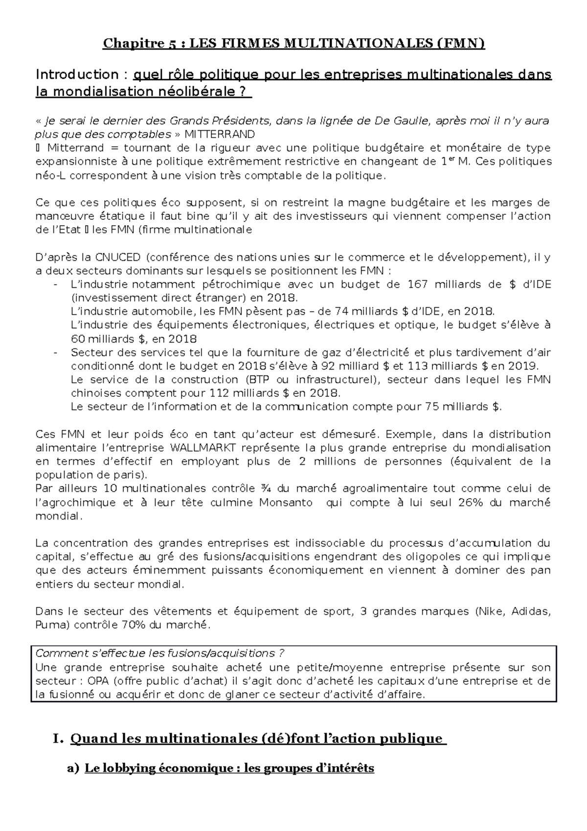 Chap 5 - Les Firmes Multinationales : Rôle & Impact Global - Studocu