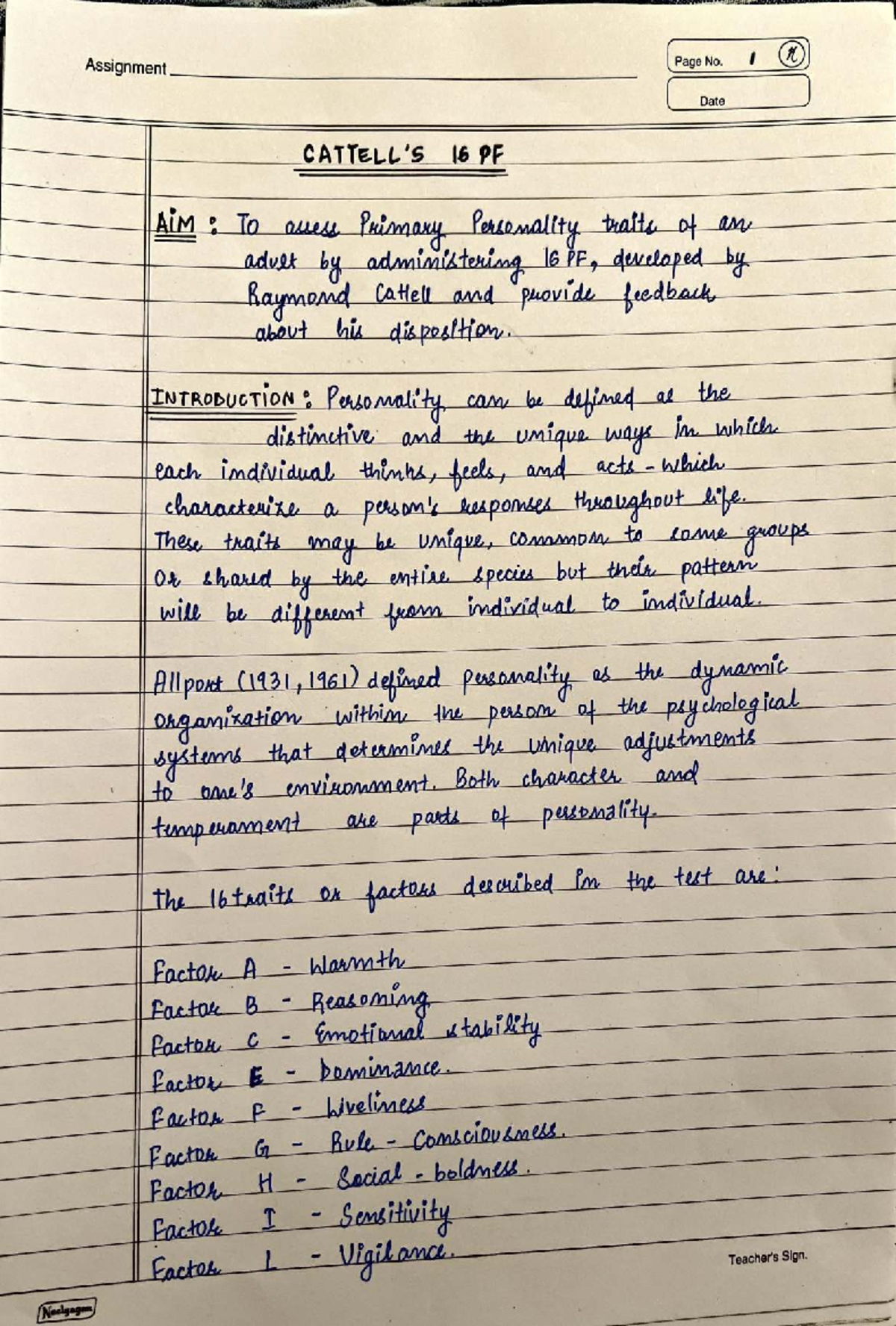 16 PF - Personality Assessment Overview and Analysis - Studocu