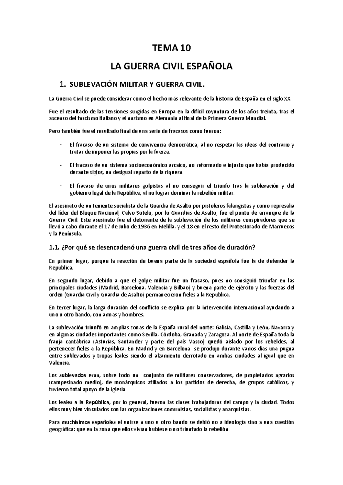 TEMA 10 LA Guerra Civil Española - TEMA 10 LA GUERRA CIVIL ESPAÑOLA 1 ...