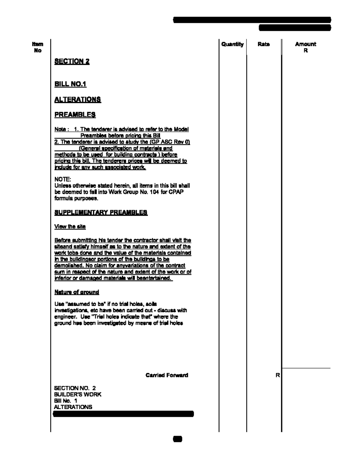 BOQ example - alterations for R section no. 2, bill no. 1 - Studocu