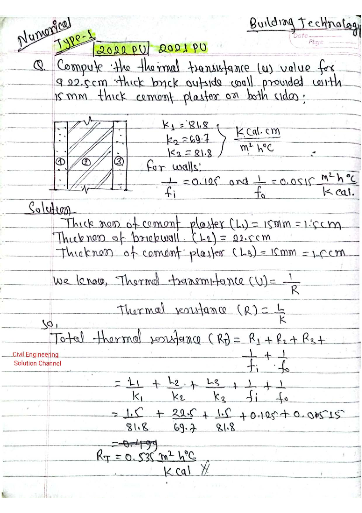 Building Technology Numerical Solutions: Thermal Transmittance ...
