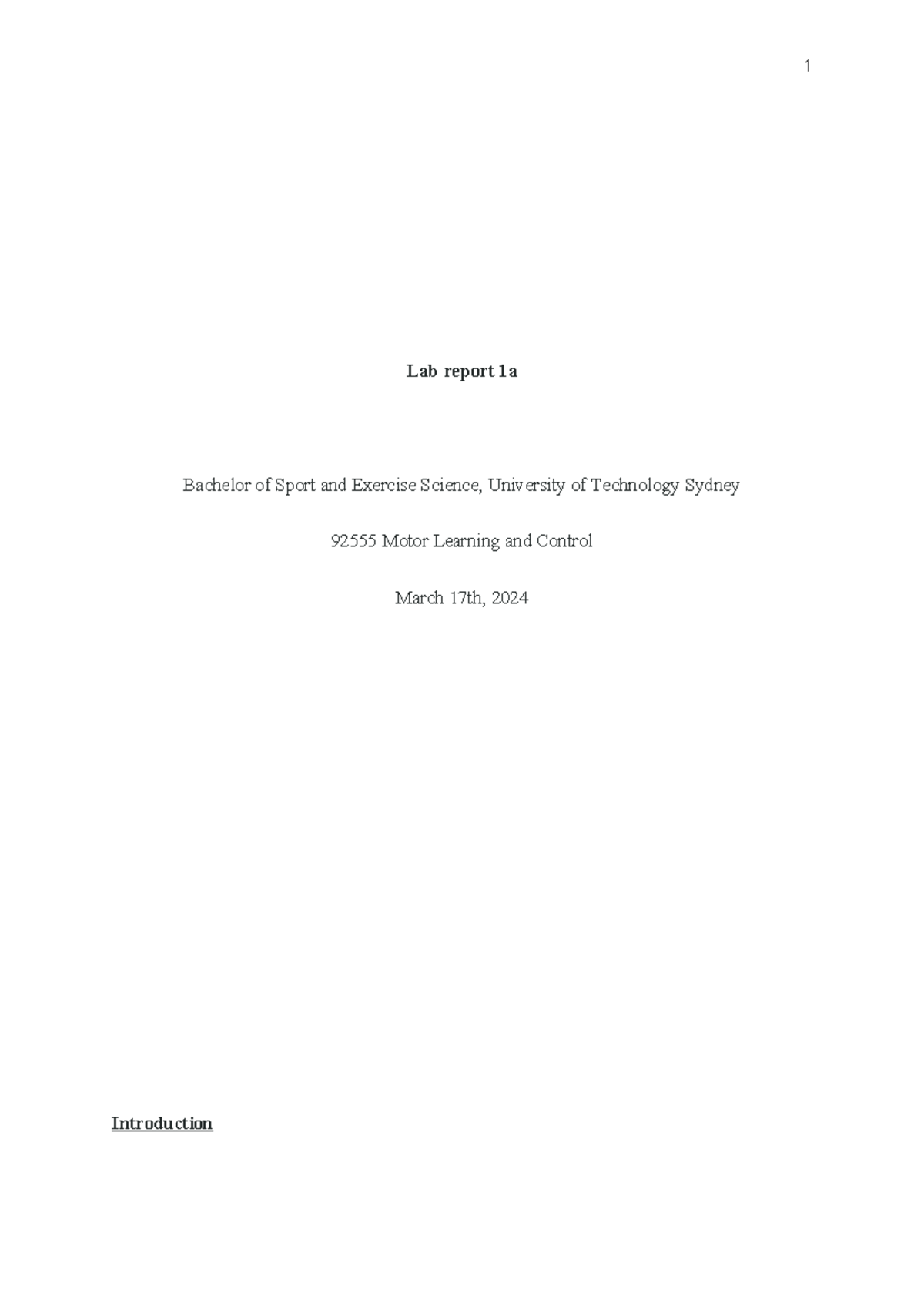 Lab Report 1a: Investigating Gait Transition in Motor Learning - Studocu