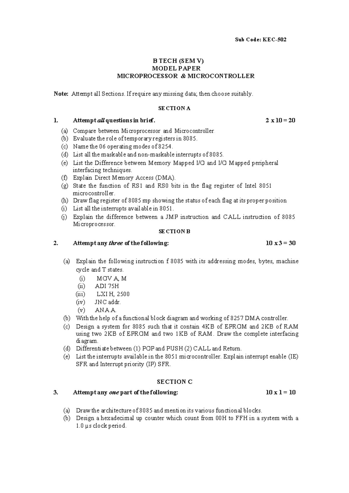 MPMC Model Paper 2 - Good for MPMC Practice - Sub Code: KEC- B TECH ...