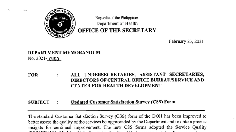 DOH Department Memorandum: Updated Customer Satisfaction Survey Forms ...