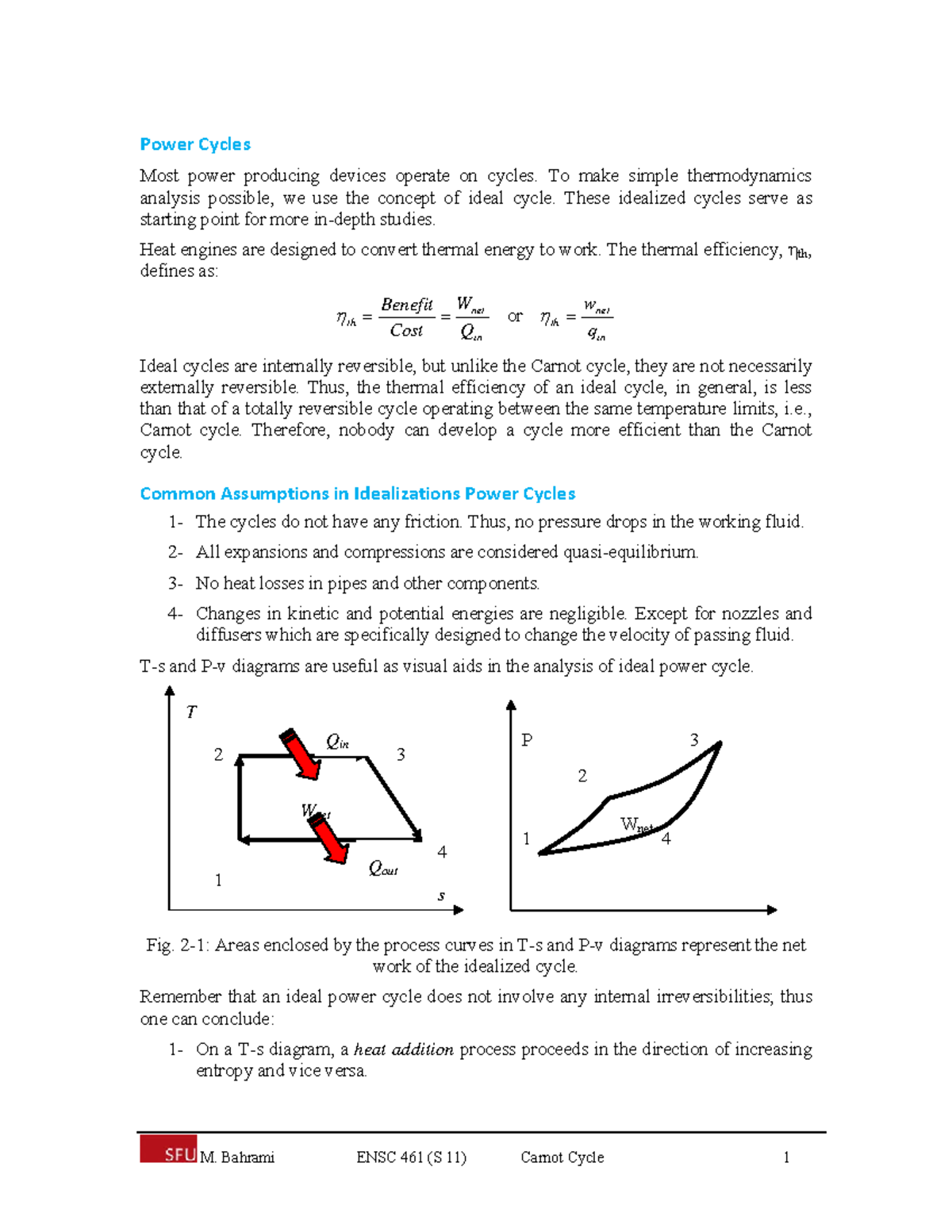ENSC 461: Carnot Cycle Overview and Thermal Efficiency Analysis - Studocu