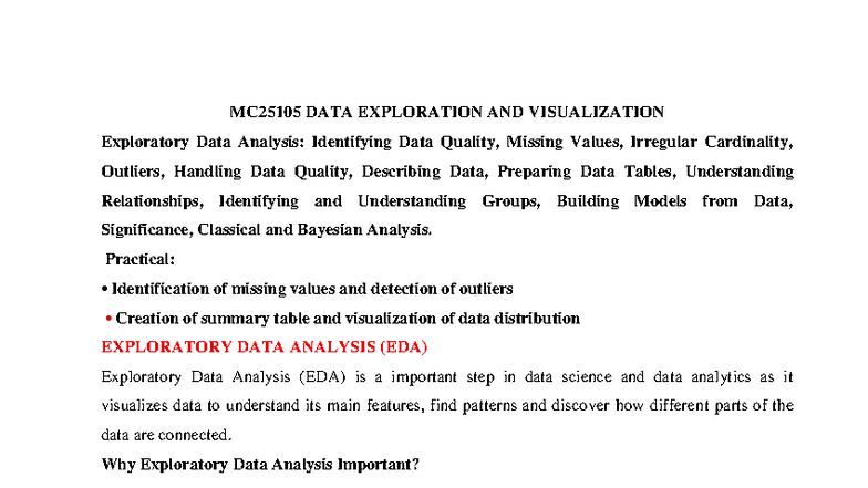 MC25105 DATA EXPLORATION AND VISUALIZATION: EDA Techniques and Insights - Studocu