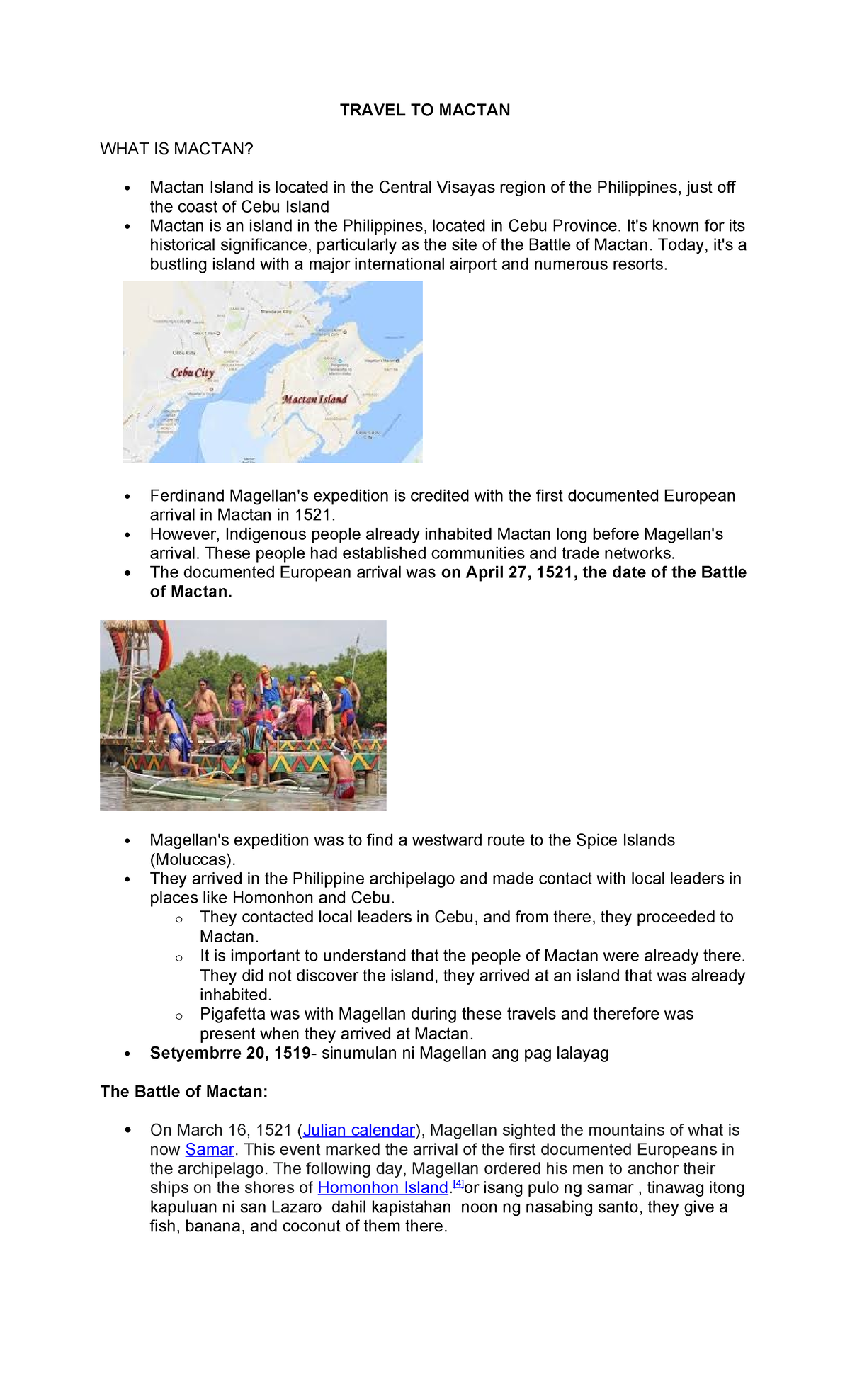 TRAVEL TO MACTAN: HISTORICAL SIGNIFICANCE & BATTLE OF MACTAN - Studocu