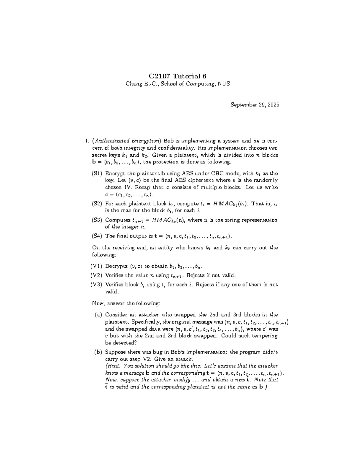 C2107 Tutorial 6: Authenticated Encryption & Certificate Structure ...
