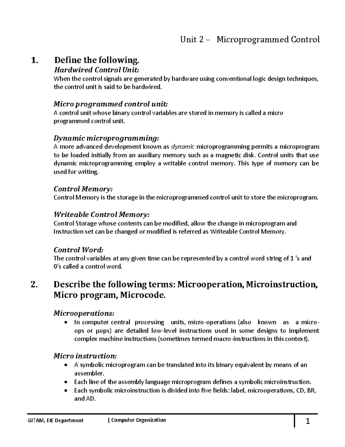 Uni-2: Microprogrammed Control Units Explained and Illustrated - Studocu