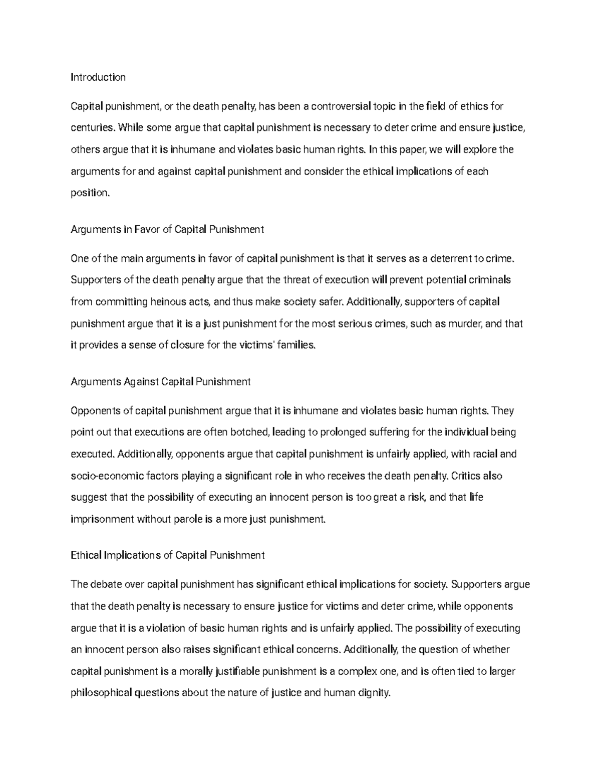 The Ethics of Capital Punishment - Introduction Capital punishment, or ...