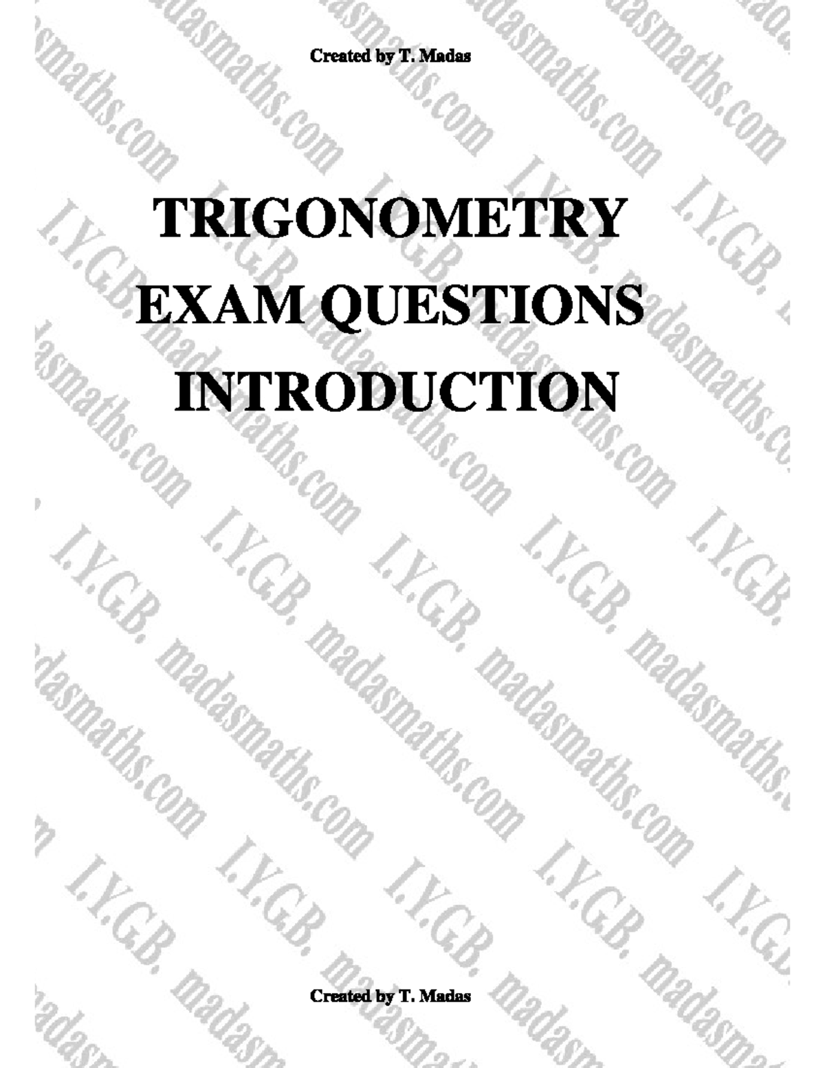 Trigonometry I.Y.G.B. Exam Questions and Practice Problems - Studocu