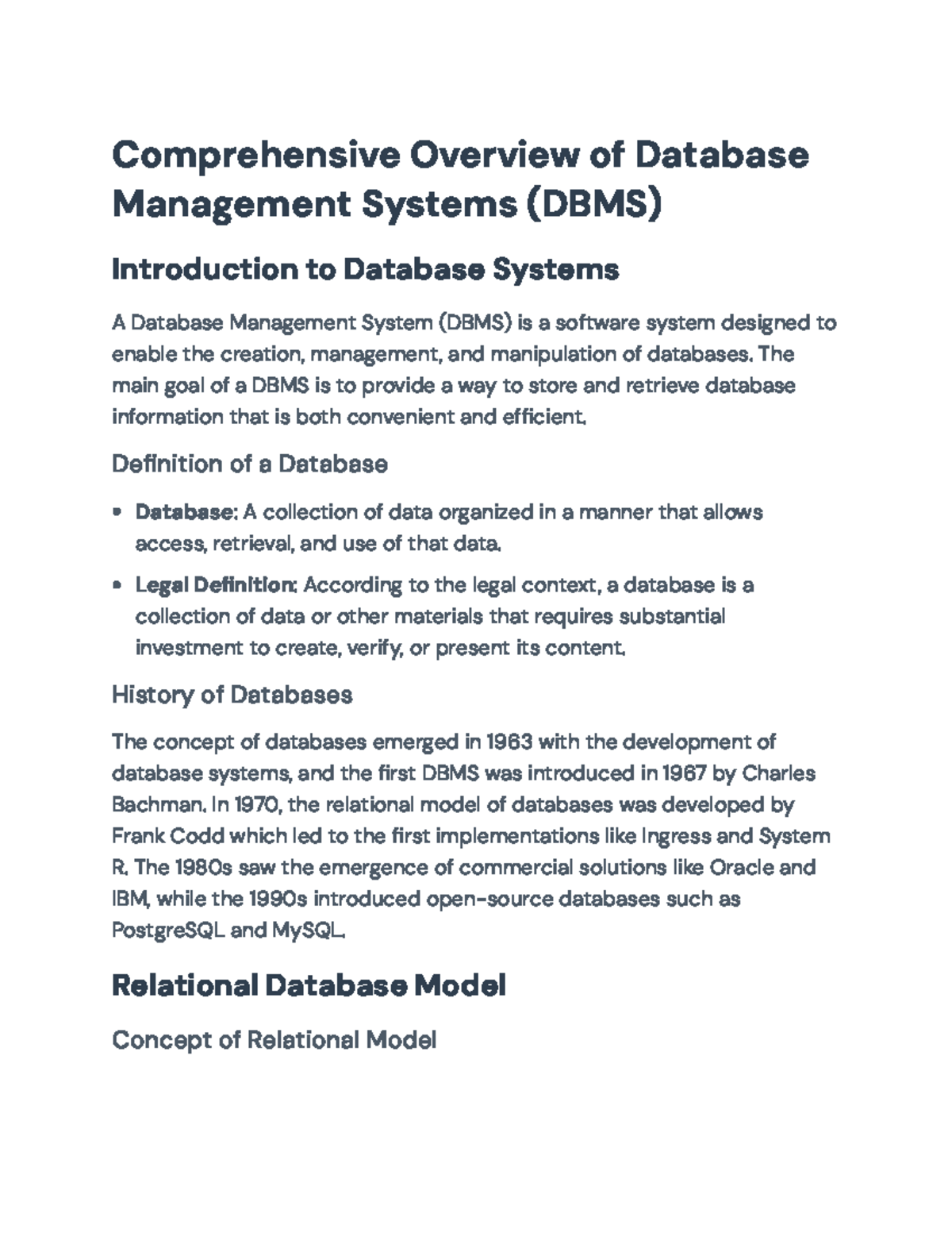 Comprehensive Overview of Database Management Systems (DBMS ...