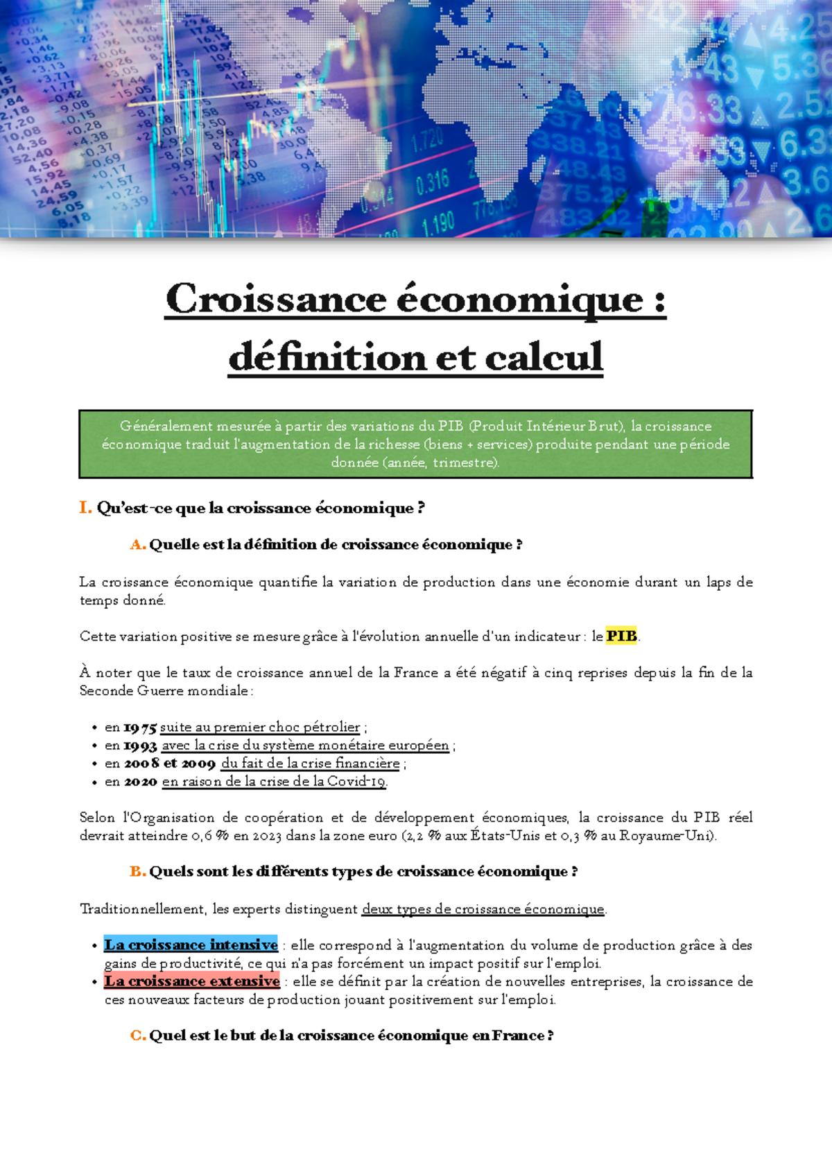 Croissance Économique : Définition et Calcul (ECO101) - Studocu