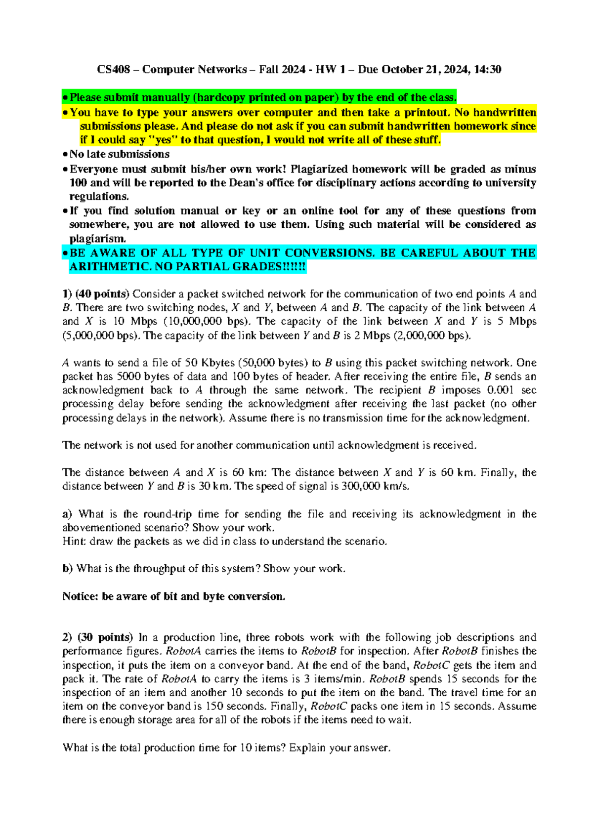 CS408 Computer Networks Fall 2024 HW 1 Guidelines and Problems - Studocu