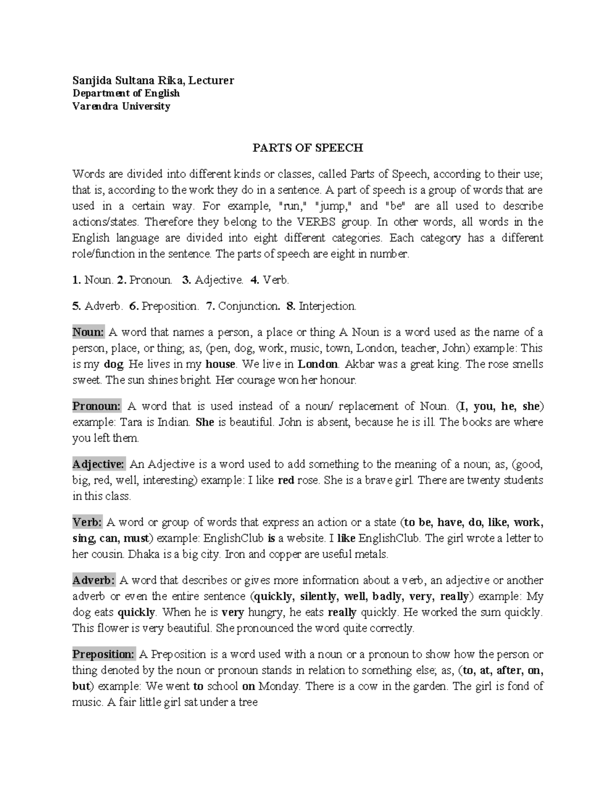 Parts of Speech - Overview and Examples for English Learners - Studocu