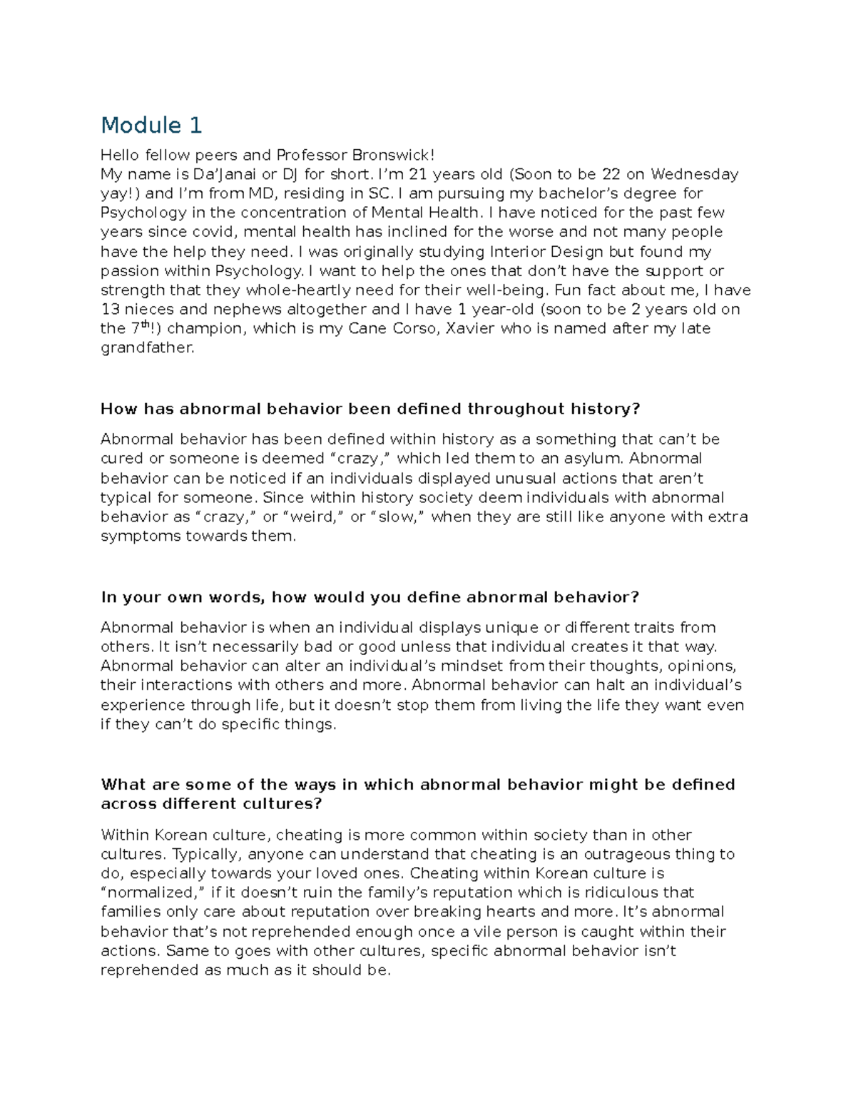 PSY 215 Discussions - Module 1 Hello fellow peers and Professor ...