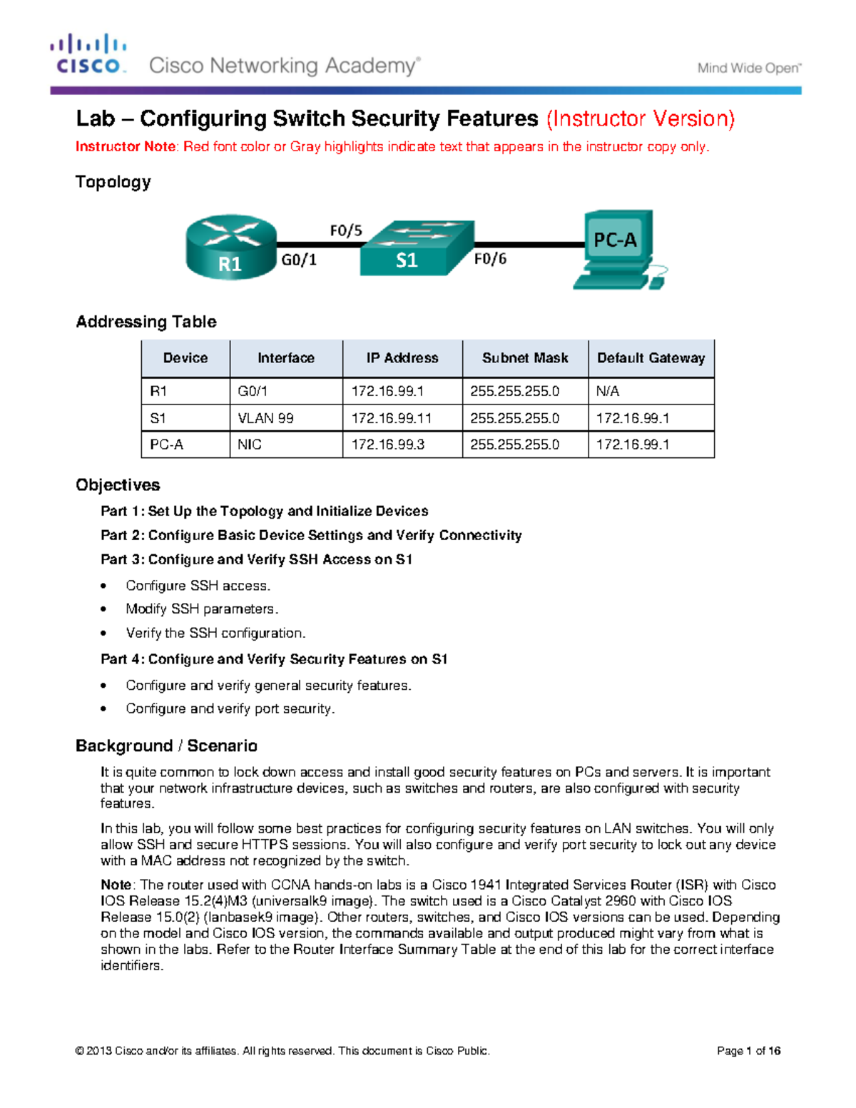 5.2.2.9 Lab - Configuring Switch Security Features-Answer - Lab – Configuring Switch Security ...