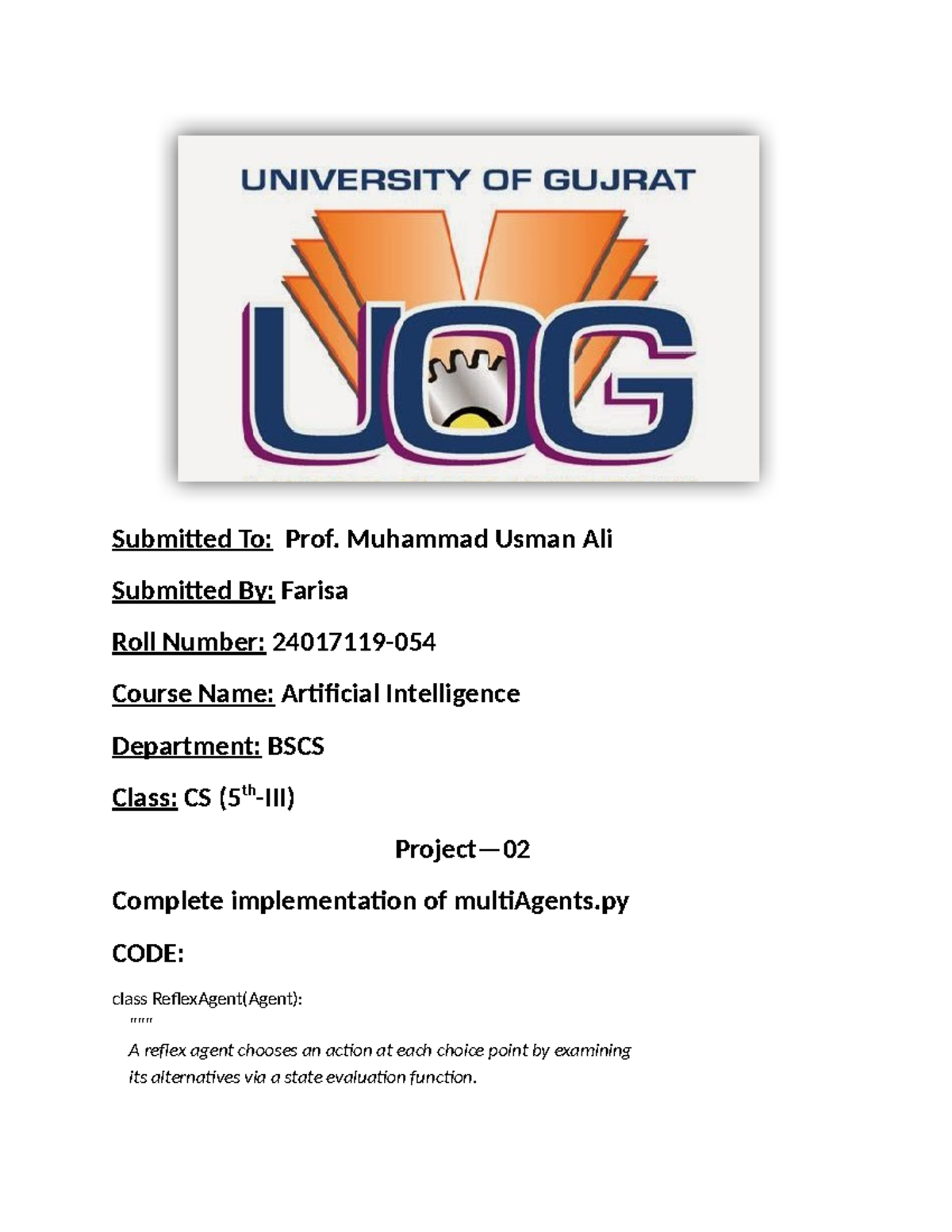 Assignment 03 - AI Multi-Agent Implementation Notes (CS) - Studocu