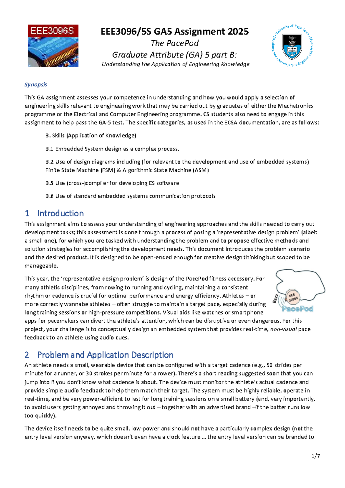 GA5 Assignment 2025: Designing the PacePod Embedded System - Studocu
