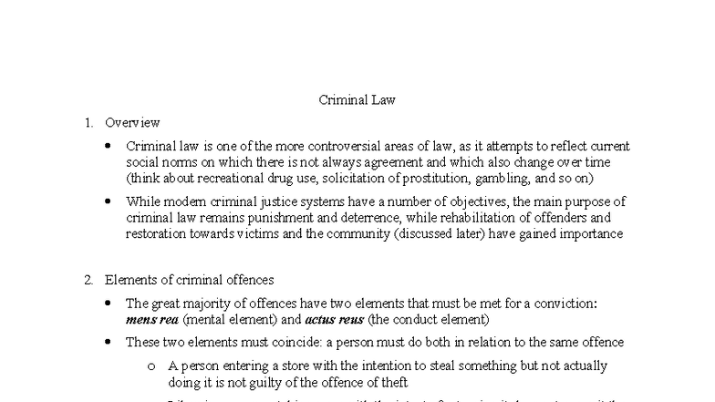 Criminal Law 1: Overview and Key Concepts in Criminal Offences - Studocu
