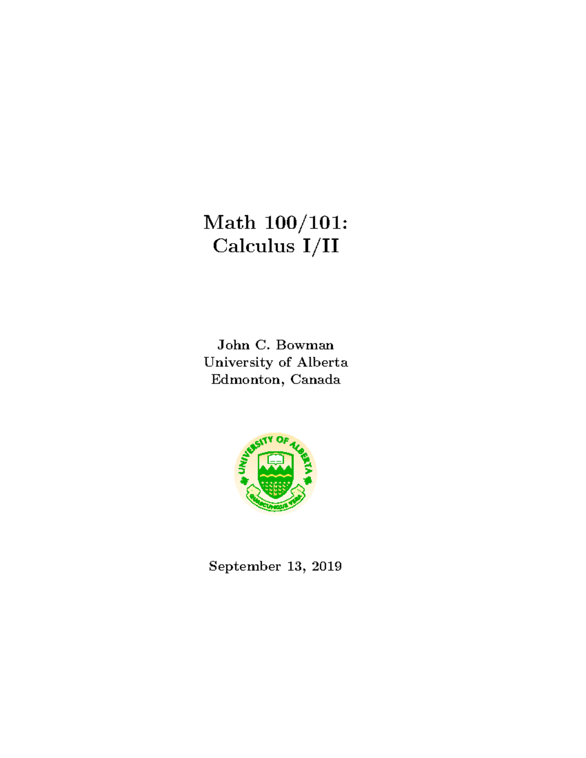 MATH 100,101 Lecture Notes on Calculus by Dr. John Bowman - Studocu