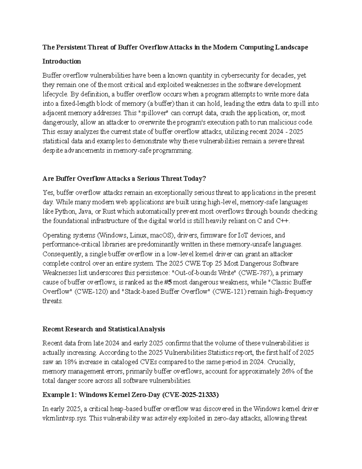 Buffer Overflow Attacks: A 2024-2025 Analysis (Assignment 5) - Studocu