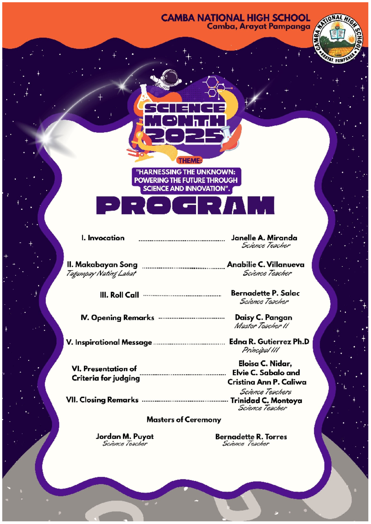 CAMBA NATIONAL HIGH SCHOOL Science Month Invitation 1969 - Studocu