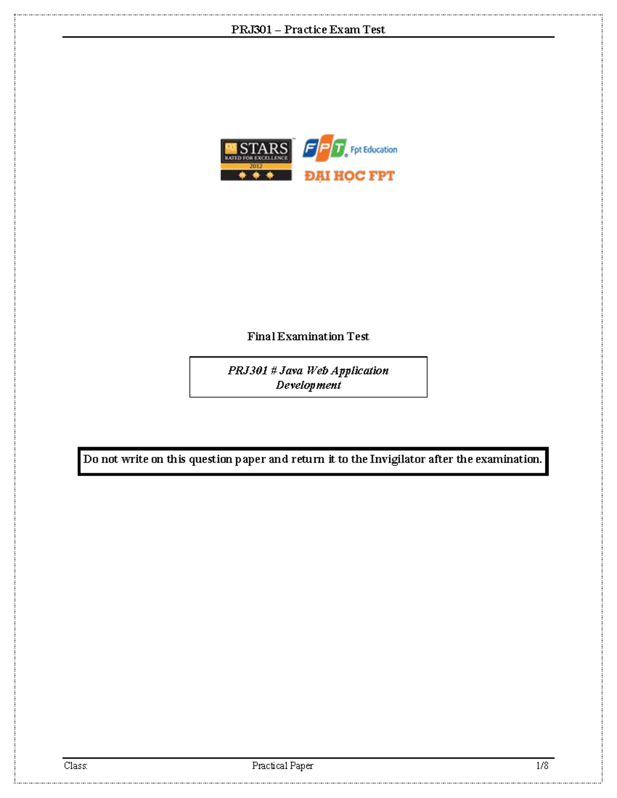 PRJ301 final exam practice test for Java web application development ...