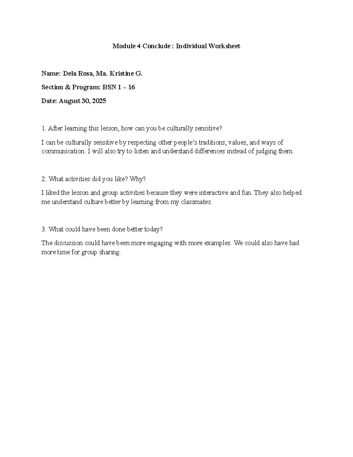 Module 4 Individual Worksheet: Cultural Sensitivity Reflections - BSN 1 ...