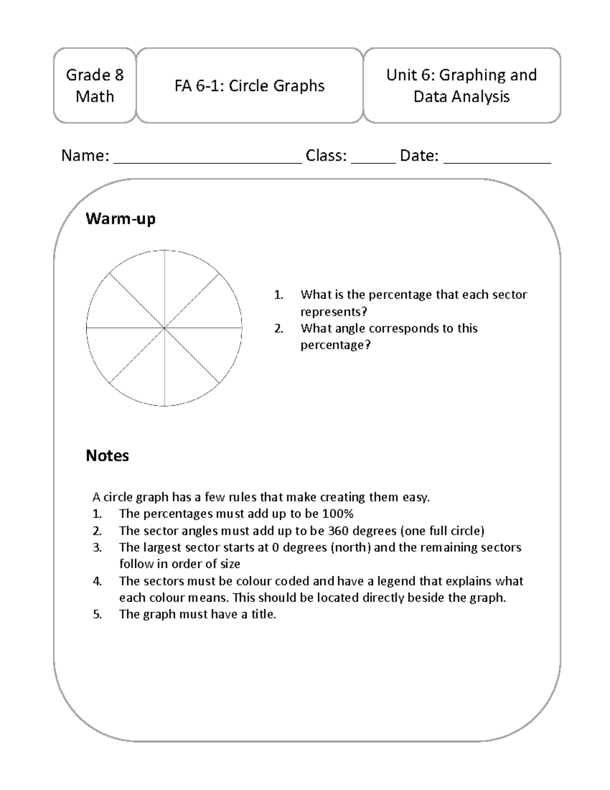 Grade 8 Math FA: Circle Graphs Unit 6 - Graphing & Data Analysis - Studocu