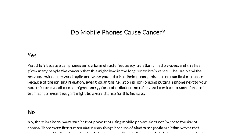 Mobile Phones and Cancer: Analyzing the Risks and Debates - Studocu