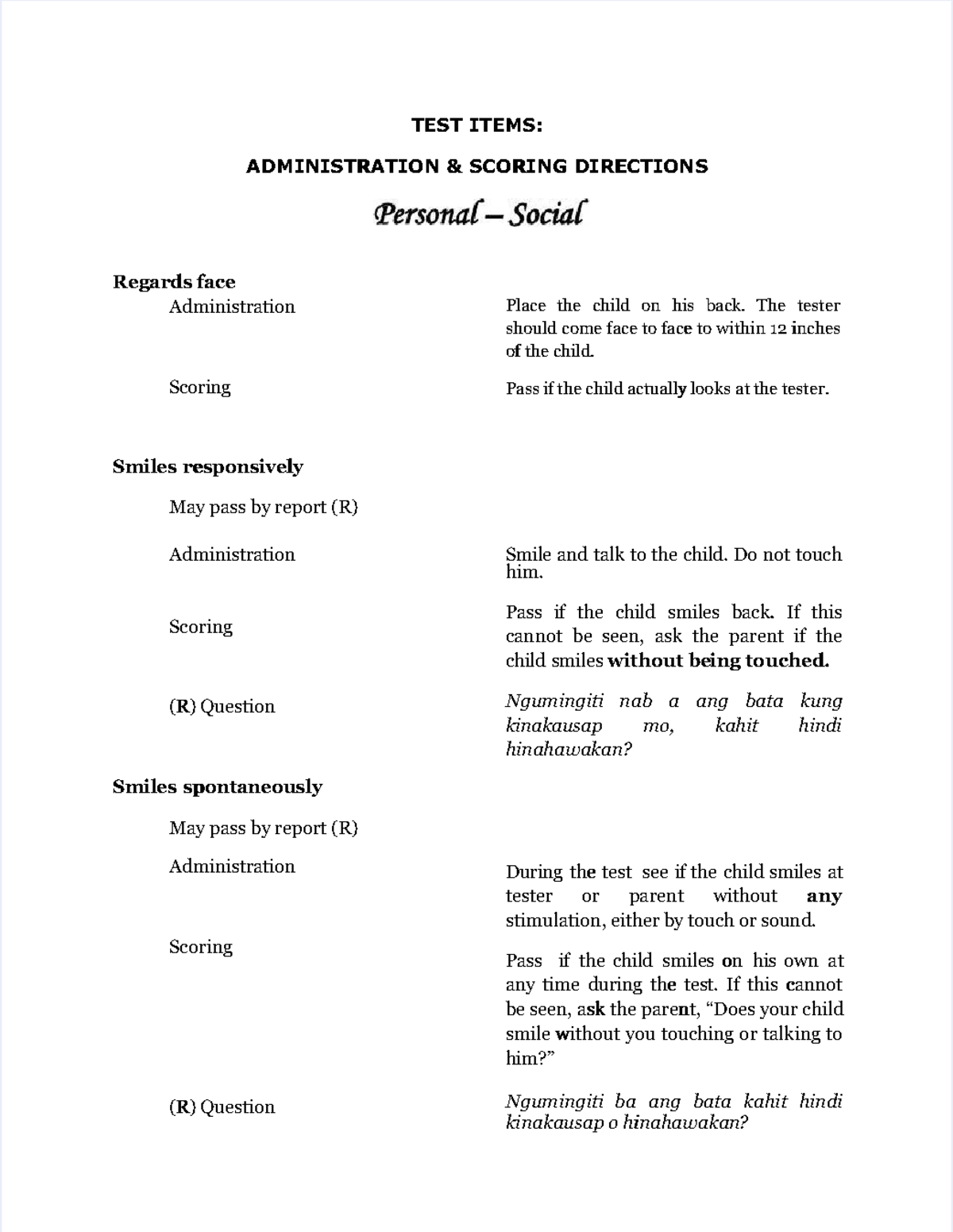Administration and Scoring Directions for Child Development Test 073527 ...