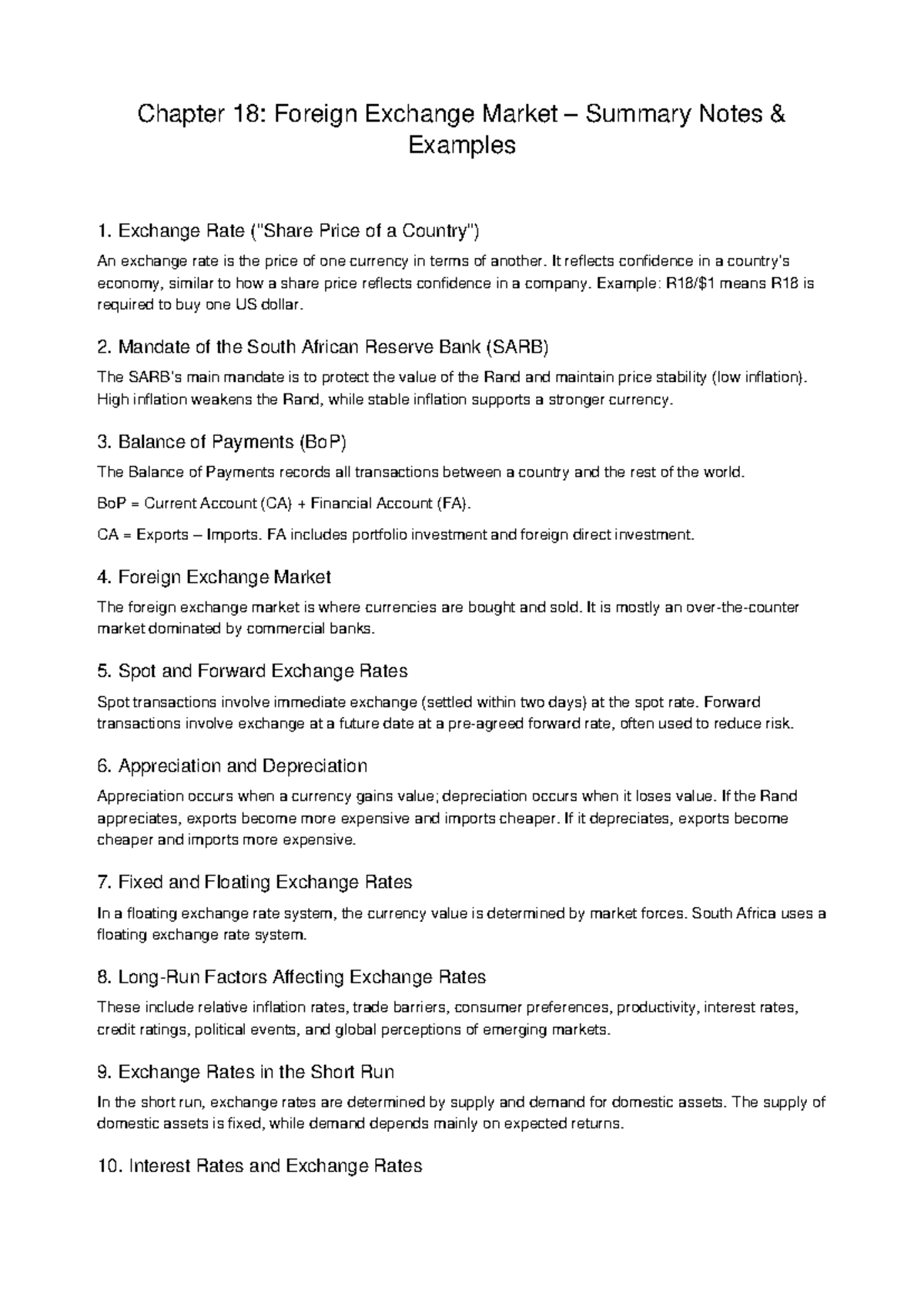 Chapter 18: Foreign Exchange Market Summary Notes (ECO101) - Studocu
