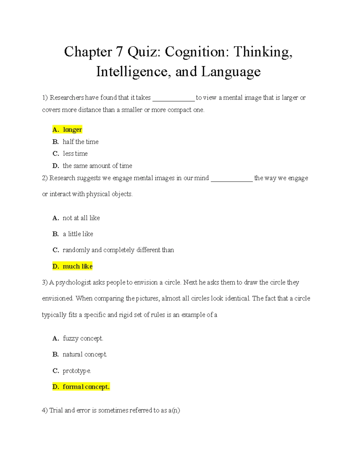 Chapter 7 Quiz Cognition Thinking, Intelligence, and Language - Chapter ...