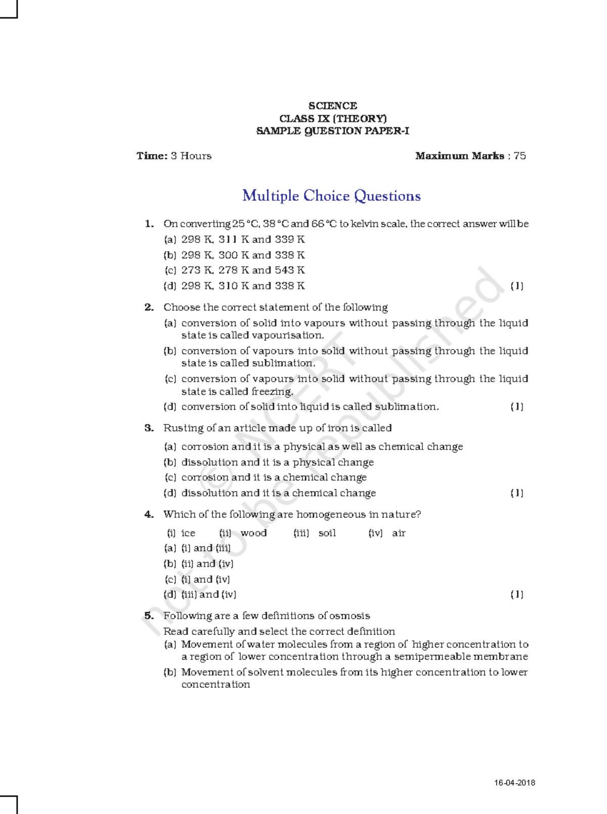 SCIENCE CLASS IX (THEORY) ANNUAL EXAM SAMPLE QUESTIONS - Studocu
