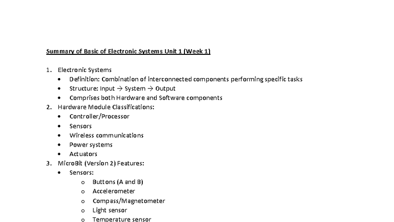 Summary of Basics of Electronic Systems (Unit 1) - Week 1 - Studocu