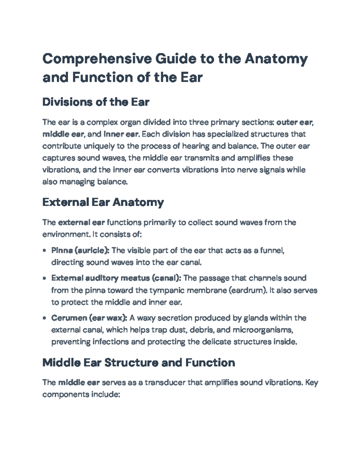 Comprehensive Guide to Ear Anatomy and Function (BIO 101) - Studocu