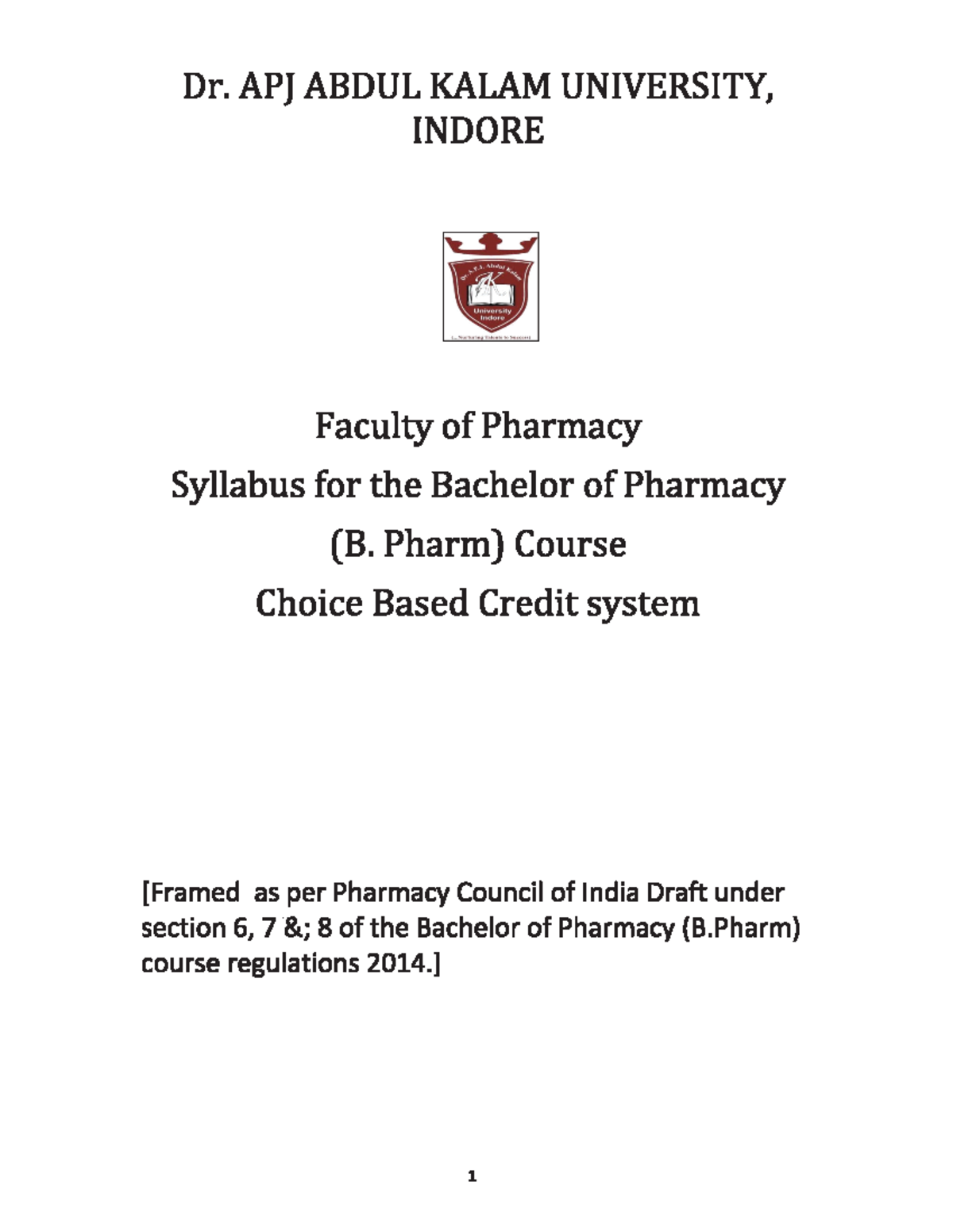 B. Pharma VII and VIII Sem Syllabus - Dr. APJ ABDUL KALAM UNIVERSITY ...